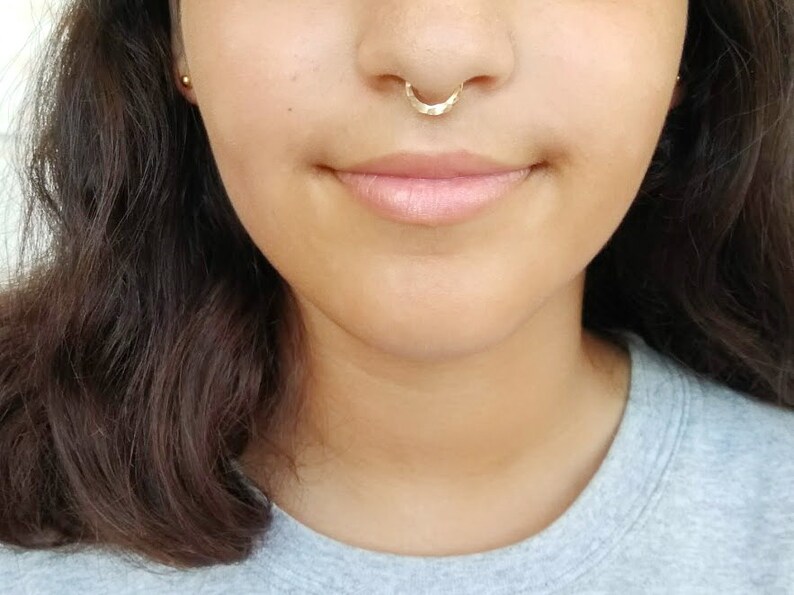 Gold Septum Ring, Fake Septum Ring, Circle Septum Ring, Hammered Nose ...