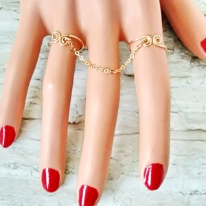 Gold Filled Adjustable Knuckle Chain Ring, Double Finger Ring, Double ...