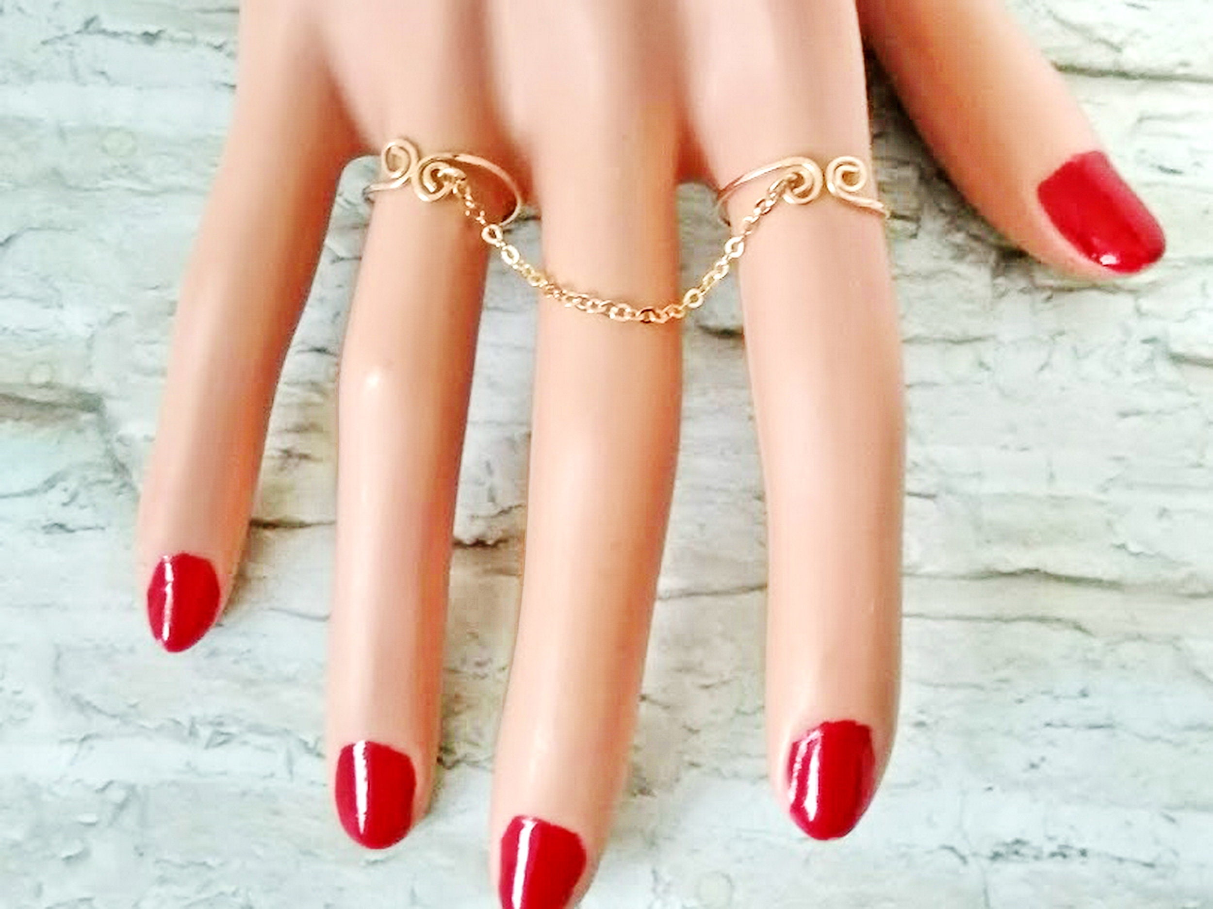 Gold Filled Adjustable Knuckle Chain Ring, Double Finger Ring, Double ...