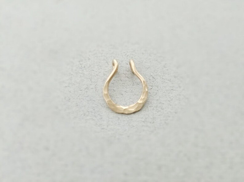 Gold Septum Ring, Fake Septum Ring, Circle Septum Ring, Hammered Nose ...