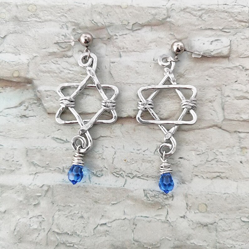 Statement Star of David Earrings, Sapphire Birthstone, Aluminum Jewelry ...