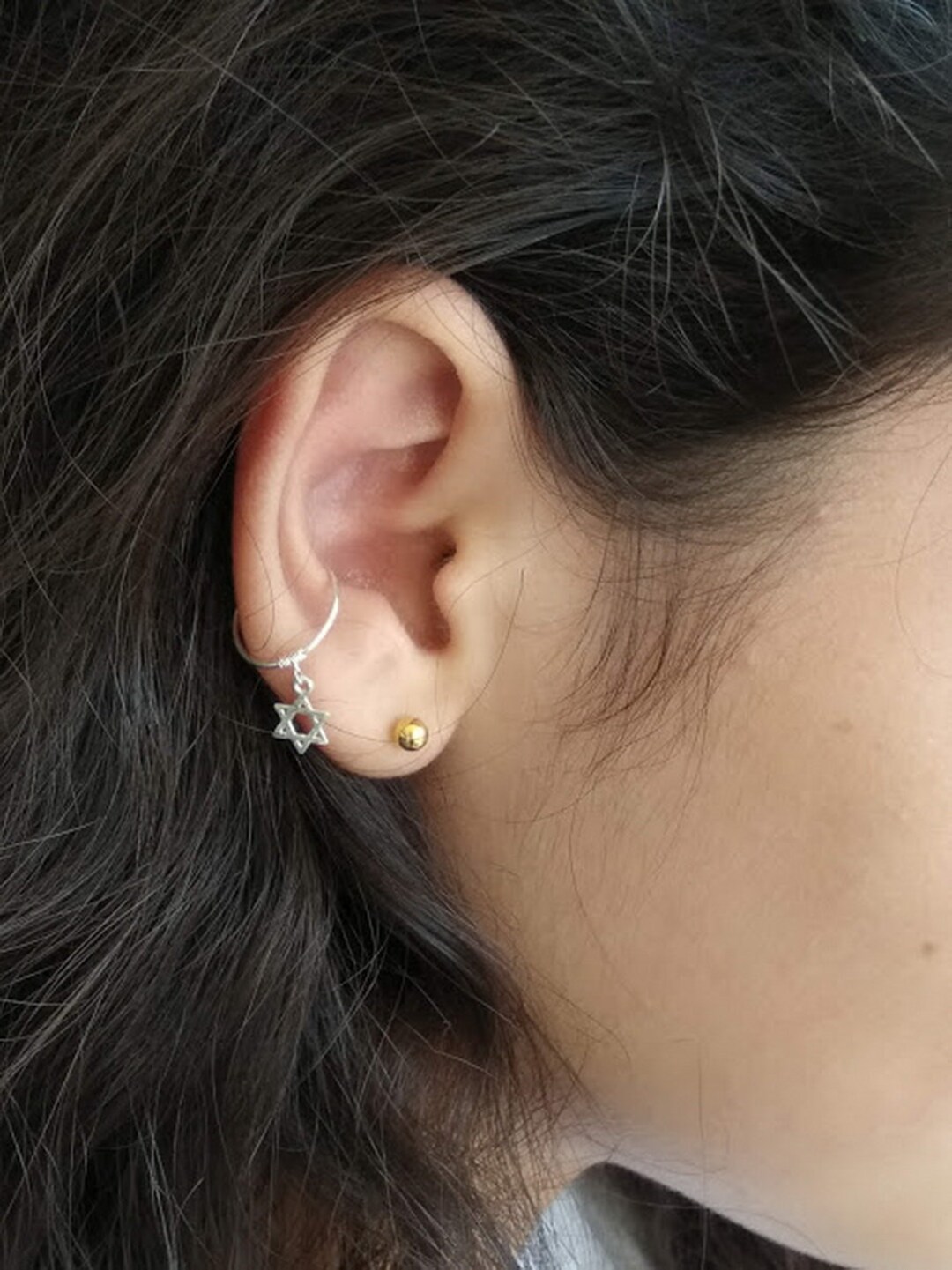 Star of David Ear Cuff, Sterling Silver Fake Hoop, Bat Mitzvah Gift - Etsy