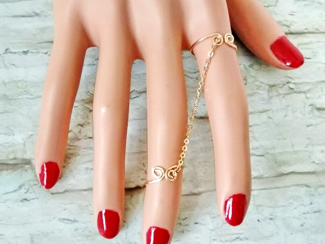 Gold Filled Adjustable Knuckle Chain Ring Double Finger Ring - Etsy