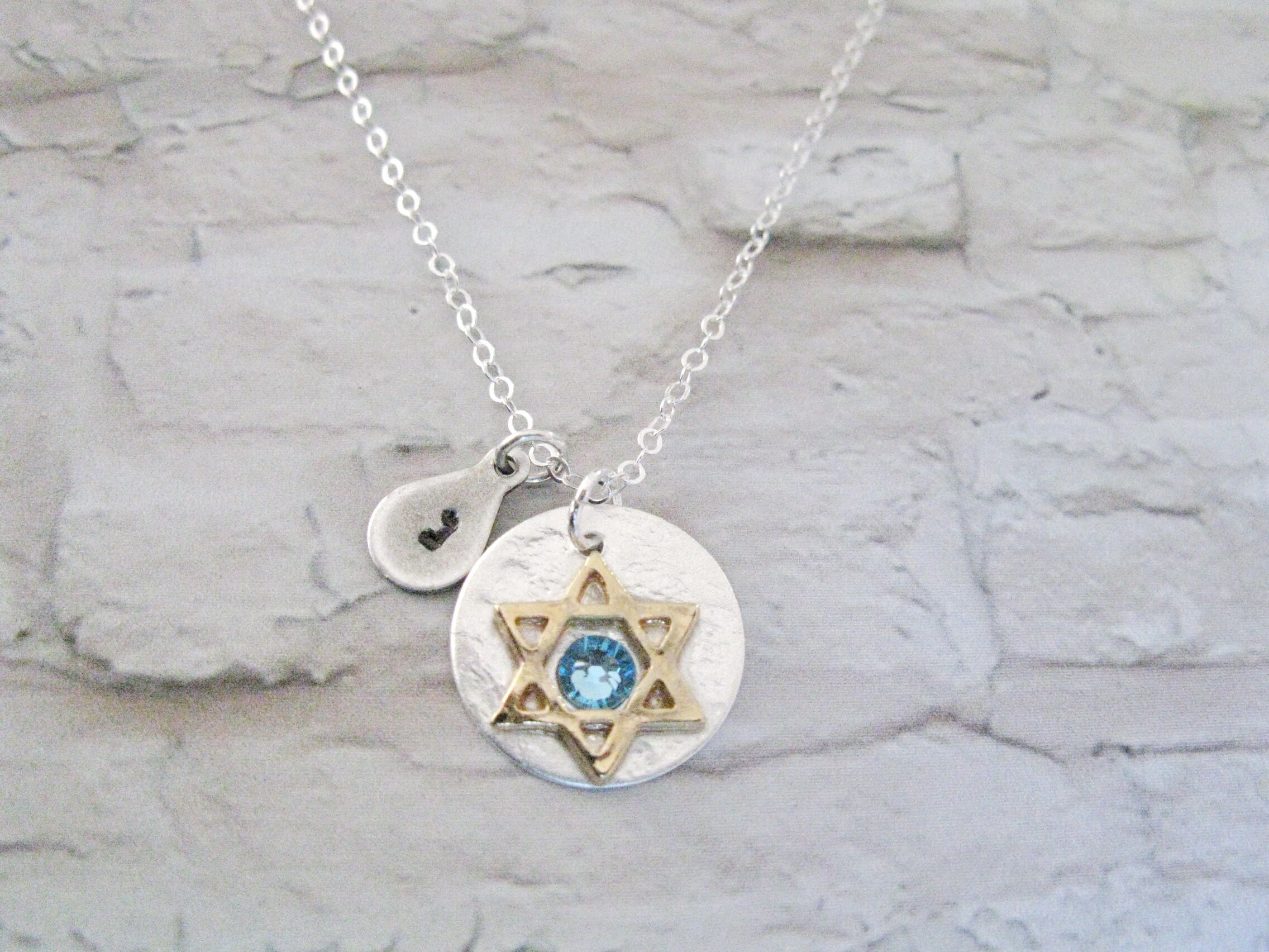 Emerald Birthstone Star of David Necklace, Initial Charm, Bat Mitzvah ...