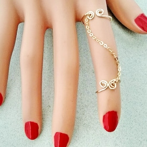Gold Filled Adjustable Knuckle Chain Ring, Double Finger Ring, Double ...