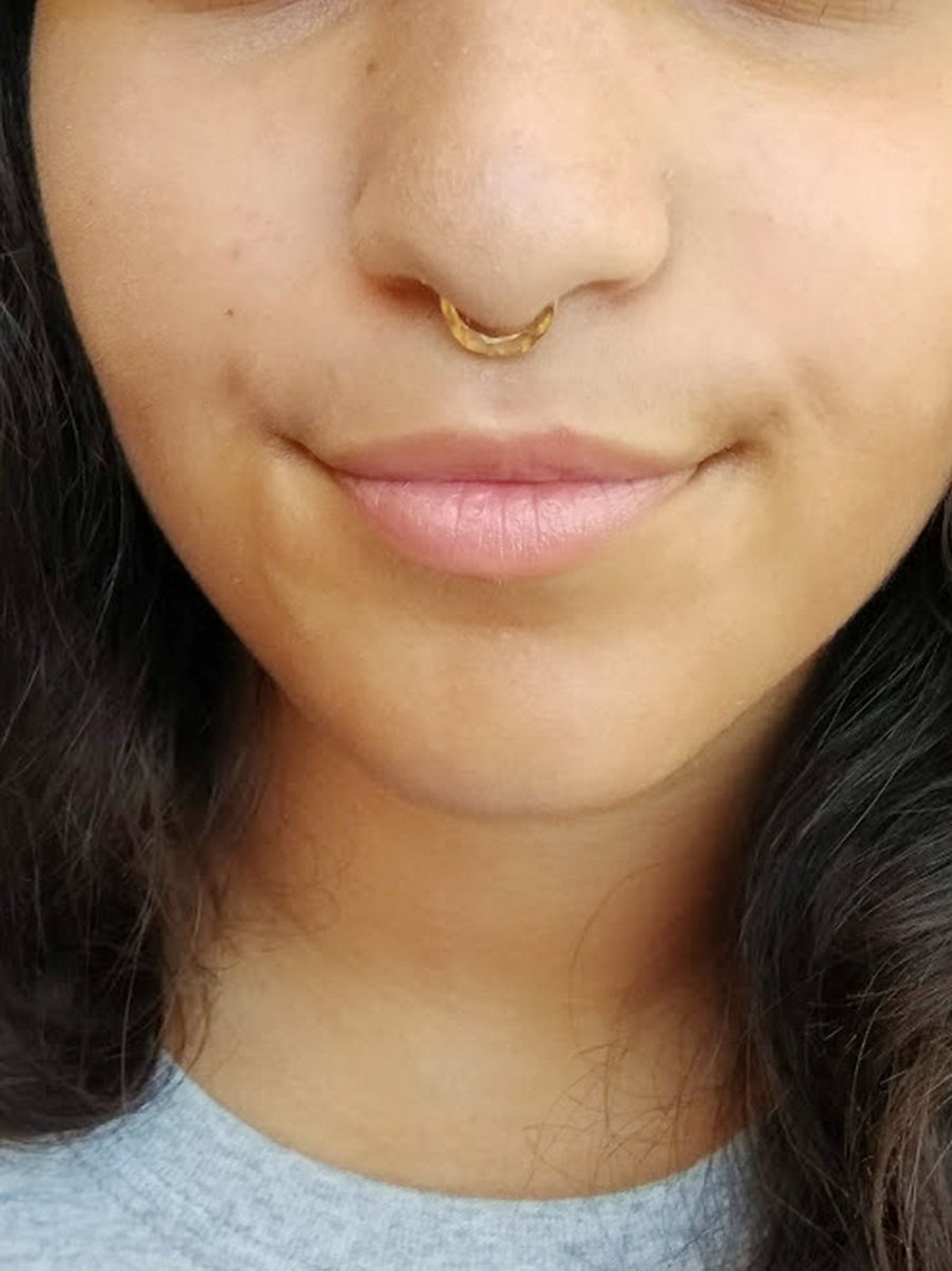 Gold Septum Ring, Fake Septum Ring, Circle Septum Ring, Hammered Nose ...