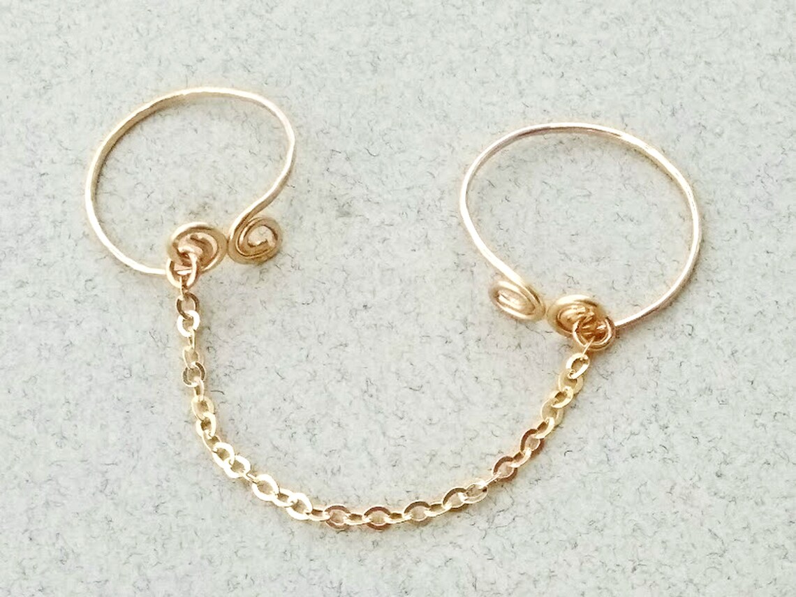 Gold Filled adjustable knuckle Chain ring Double Finger Ring | Etsy