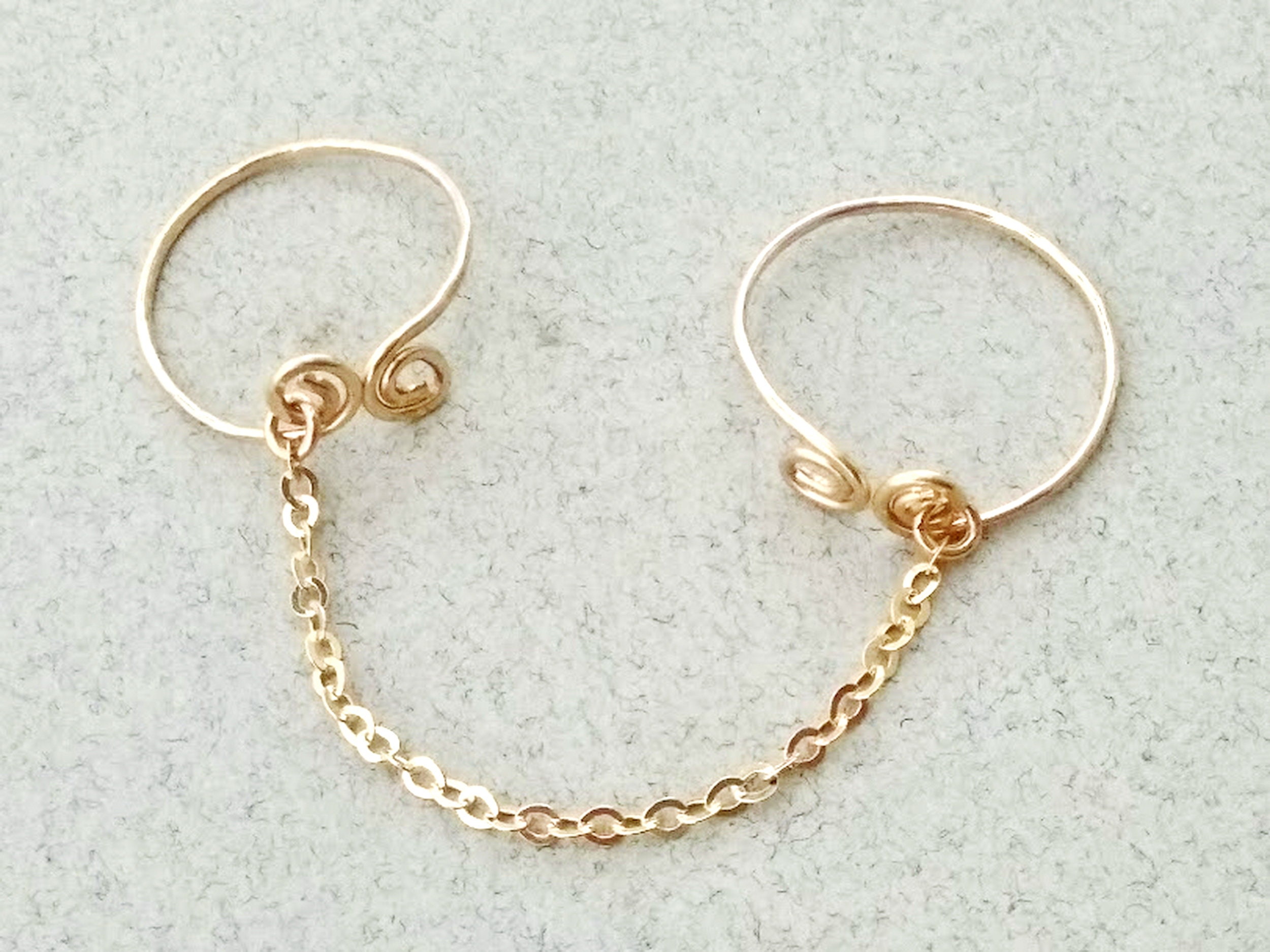 Gold Filled Adjustable Knuckle Chain Ring, Double Finger Ring, Double ...