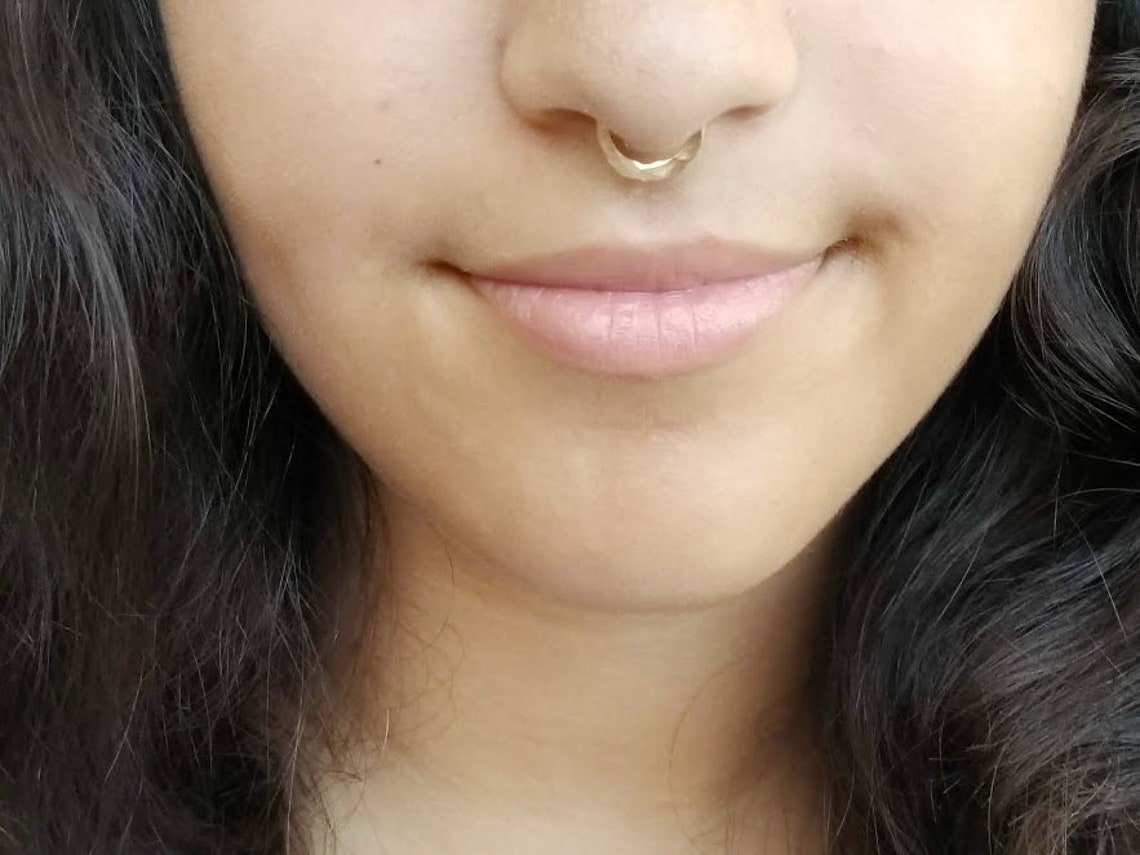 Gold Septum Ring, Fake Septum Ring, Circle Septum Ring, Hammered Nose ...