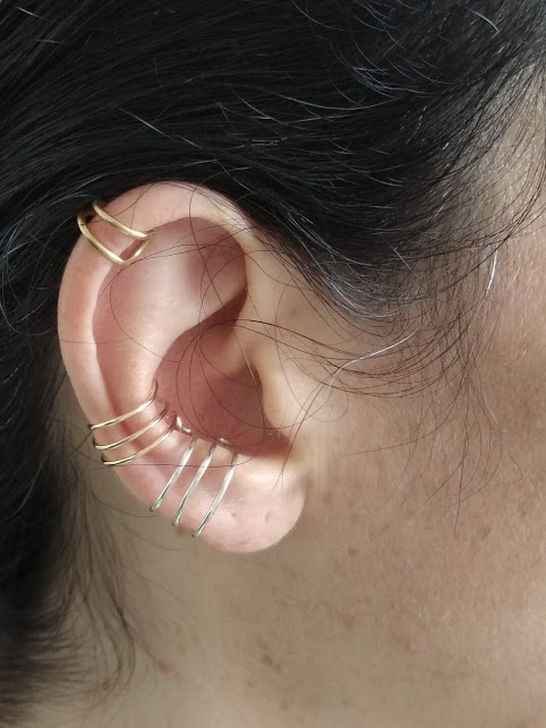 Set of Fake Earring Double Lines Ear Cuff for Upper Cartilage/ - Etsy