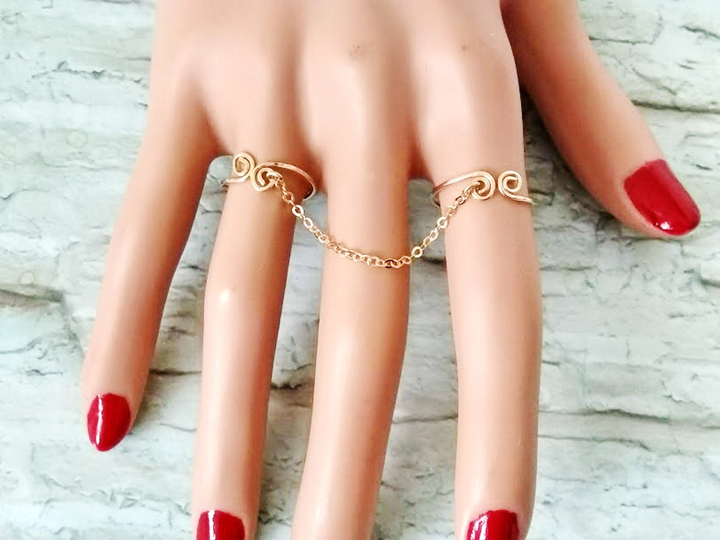 Gold Filled Adjustable Knuckle Chain Ring, Double Finger Ring, Double ...