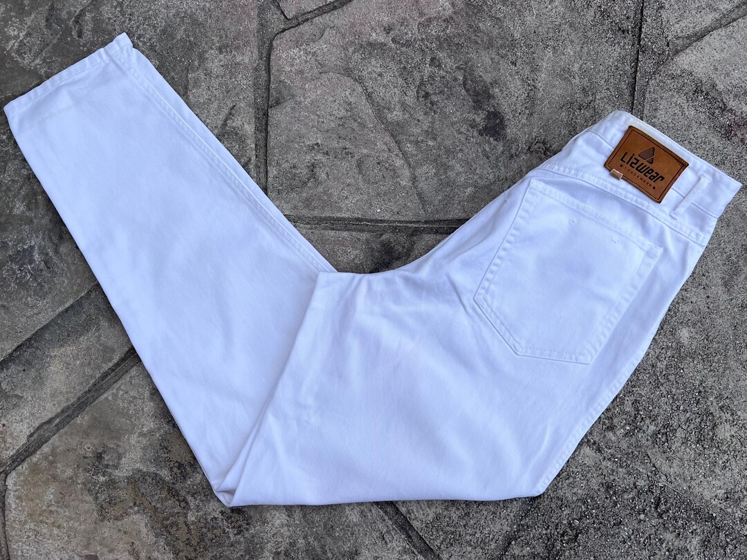 Size 29 Vintage High Waist White Denim Jeans / Lizwear by Liz Claiborne ...