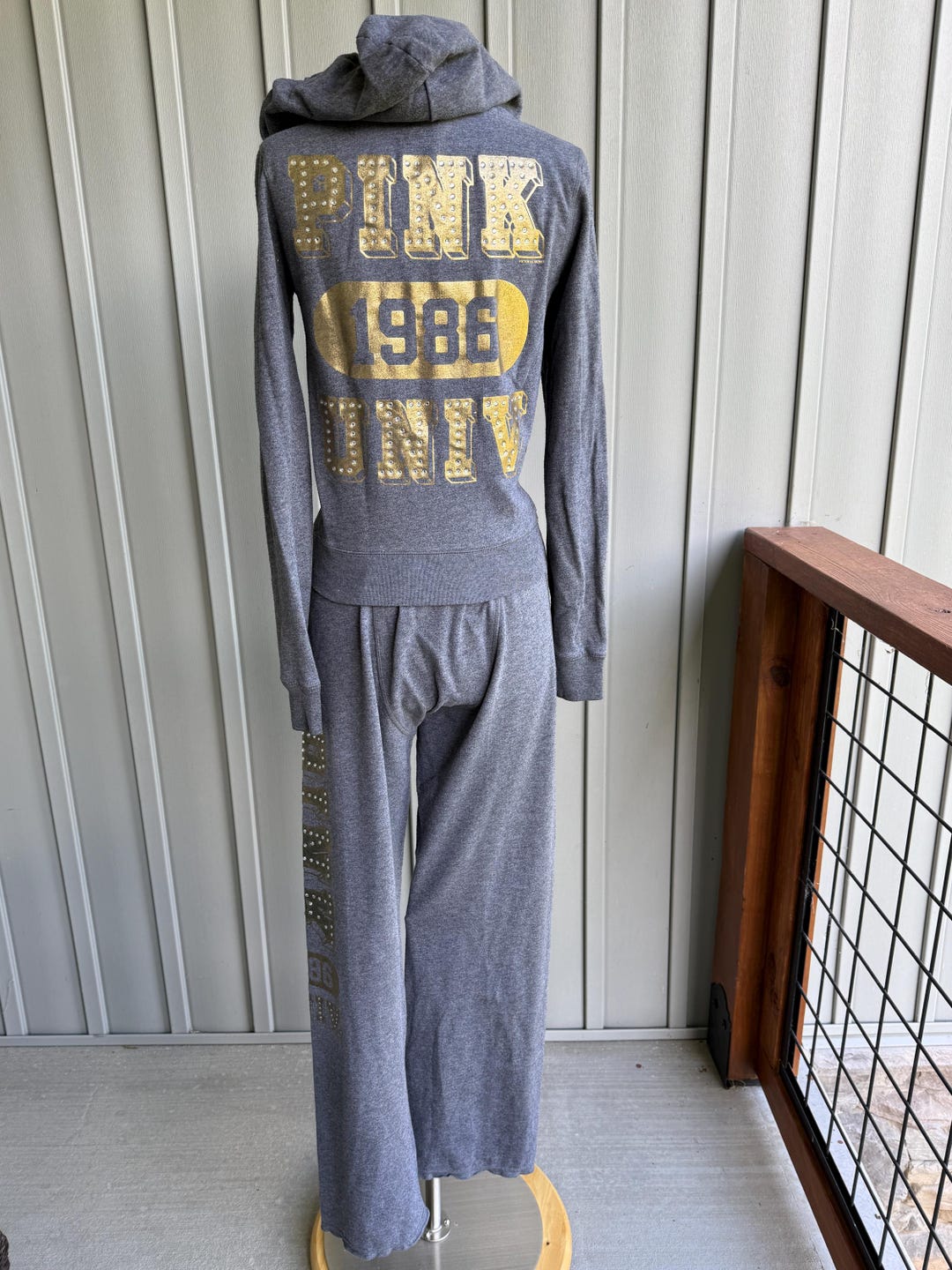 Vintage Victorias Secret Pink Charcoal Gray Tracksuit / Gray With Gold ...