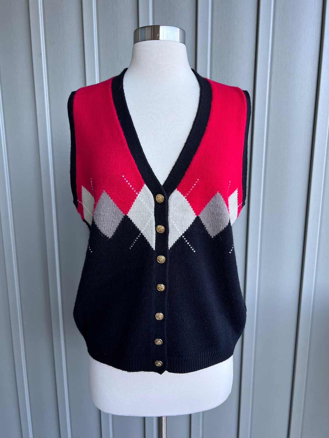 Vintage Argyle Sweater Vest / by Chandler Hill / Red & Black Button ...