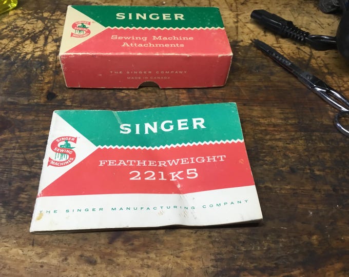 Singer 221K5 Rare Tan Featherweight Sew Mach Manual and Attachment Set ...