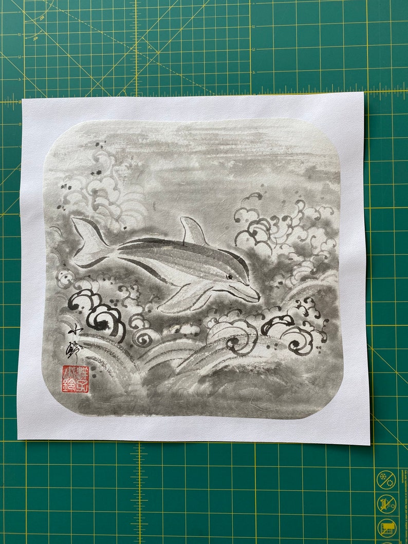 Original Japanese Sumie-dolphin-waves-sumi Ink Painting-suibokuga-zen ...