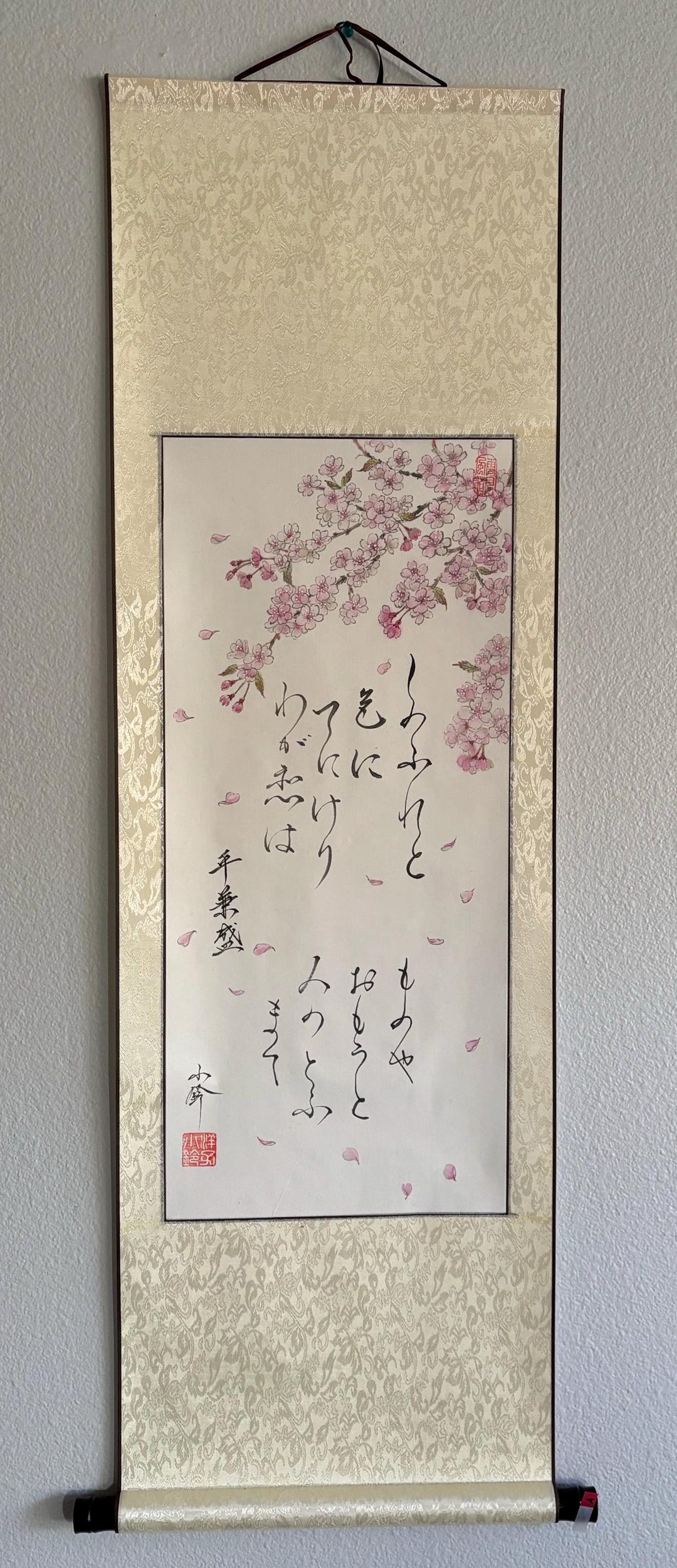 Love Waka Poem-hanging Scroll-taira No Kanemori-cherry Blossoms-hand ...