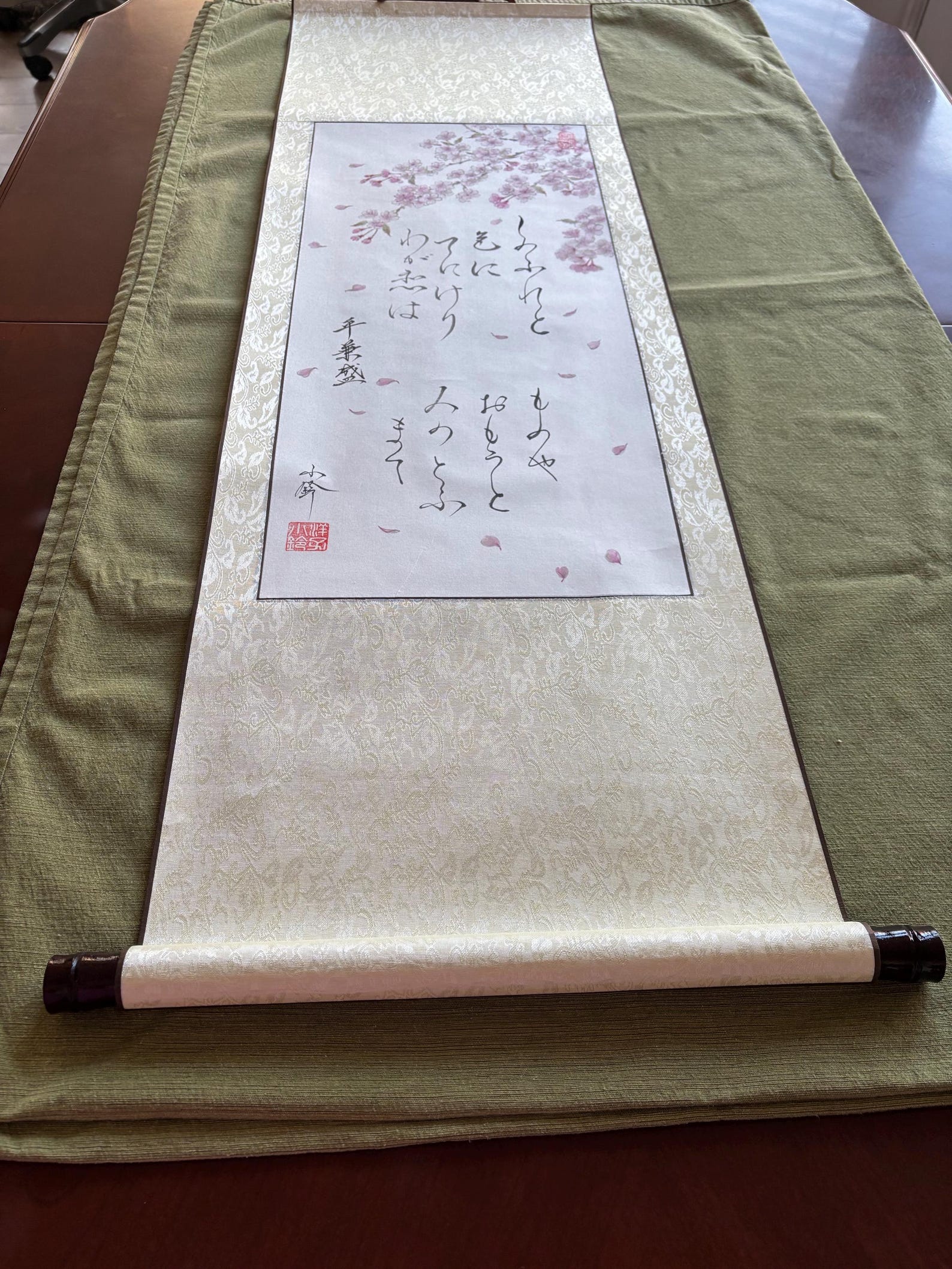 Love Waka Poem-hanging Scroll-taira No Kanemori-cherry Blossoms-hand ...