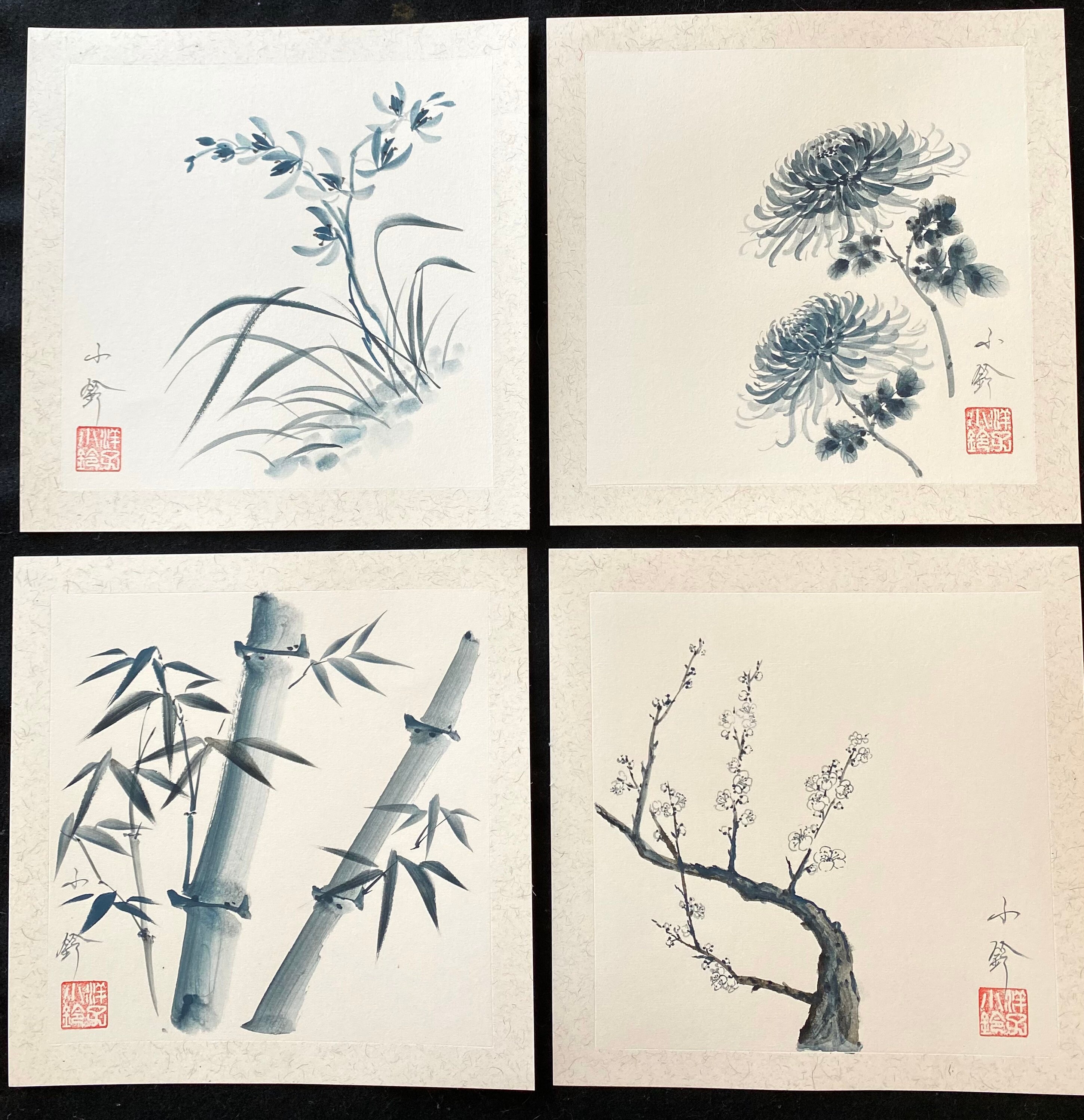 四君子-four Gentlemen-original Japanese Sumie Set-shikunshi-four - Etsy