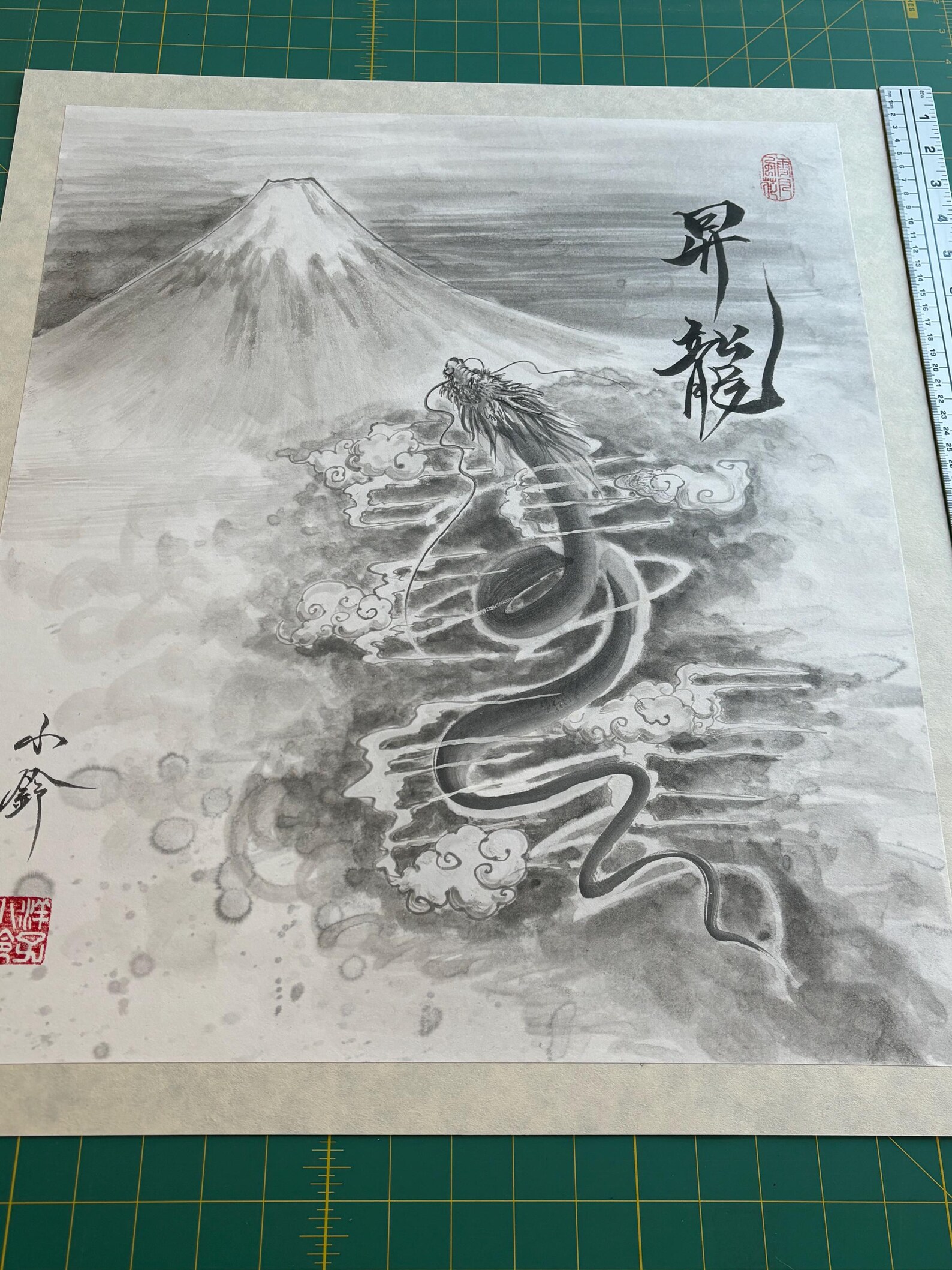 Rising Dragon With Mt. Fuji Painting-original Sumi E Painting-japanese ...