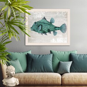 Turquoise Turret Fish Art Print - Nautical Print, Sea Picture, Beach ...