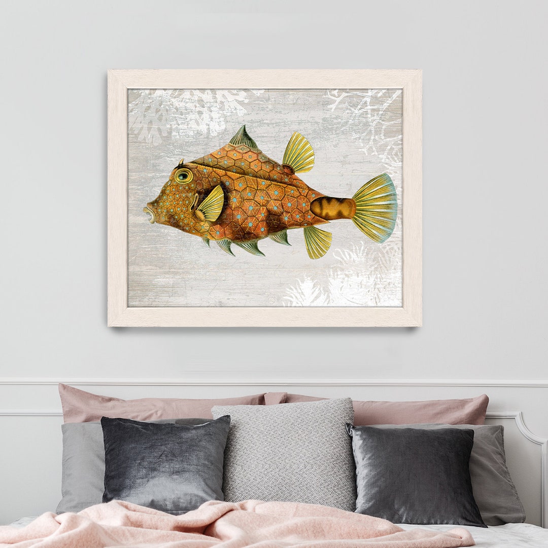 Gold Turret Fish Art Print - Nautical Print, Sea Picture, Beach Decor ...