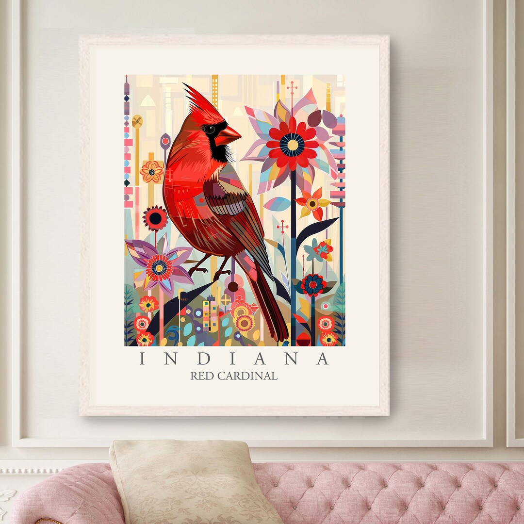 Red Cardinal Indiana State Bird Print, Modern Abstract Style Wall Art ...