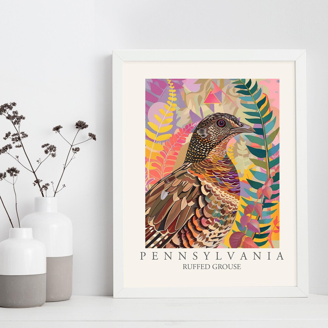 Ruffed Grouse Pennsylvania State Bird Print, Modern Abstract Style Wall ...