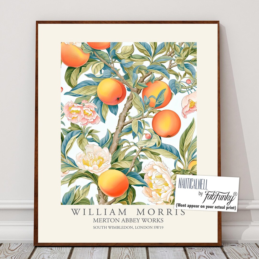 William Morris Style Peach Tree Print, Floral Poster, Large Vintage ...
