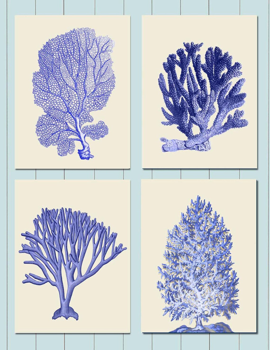 Sea Coral Print Blue Coral Prints Set of 4 Nautical Print Coral Art ...