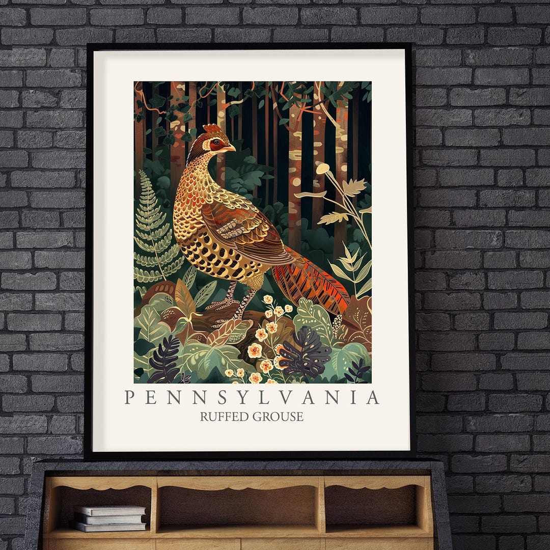 Ruffed Grouse Pennsylvania State Bird Art Print, William Morris Style ...