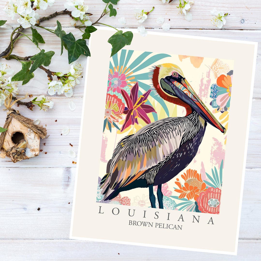 Brown Pelican Louisiana State Bird Print, Modern Abstract Style Wall ...