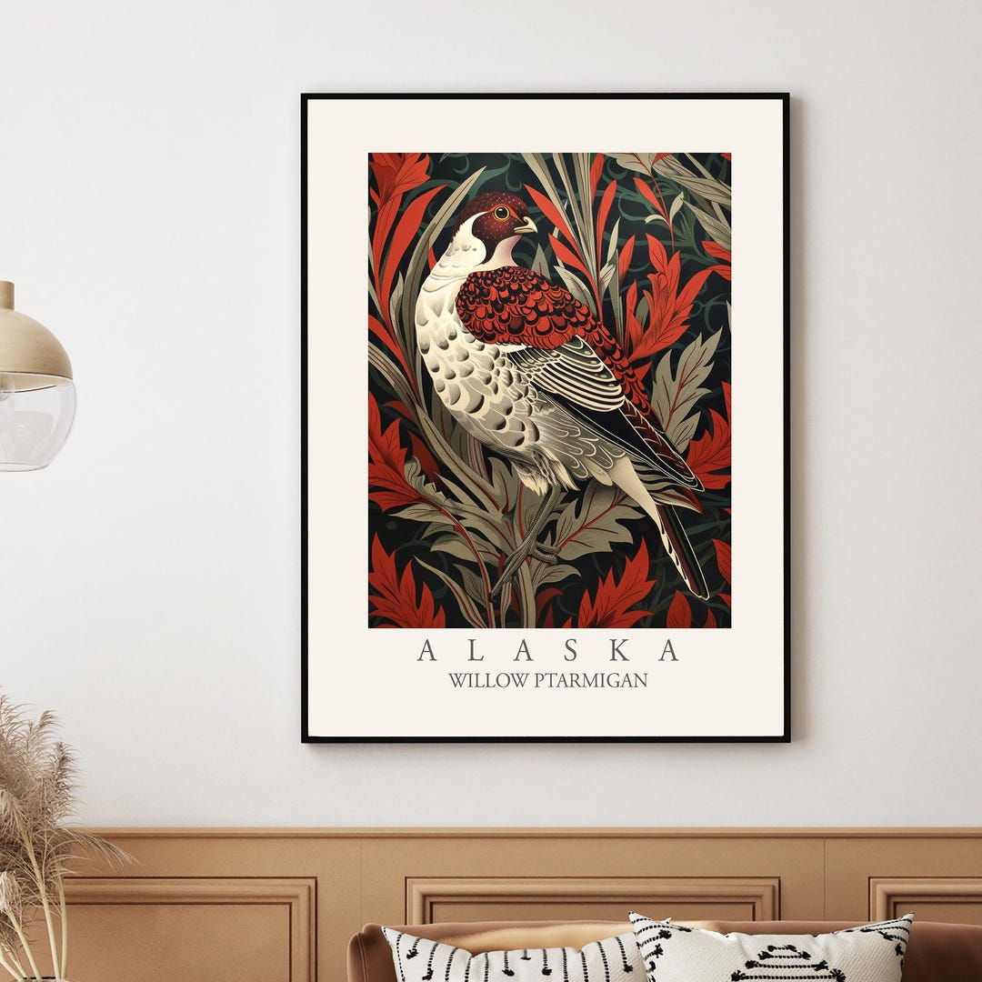 Willow Ptarmigan Alaska State Bird Print, William Morris Style Wall Art ...