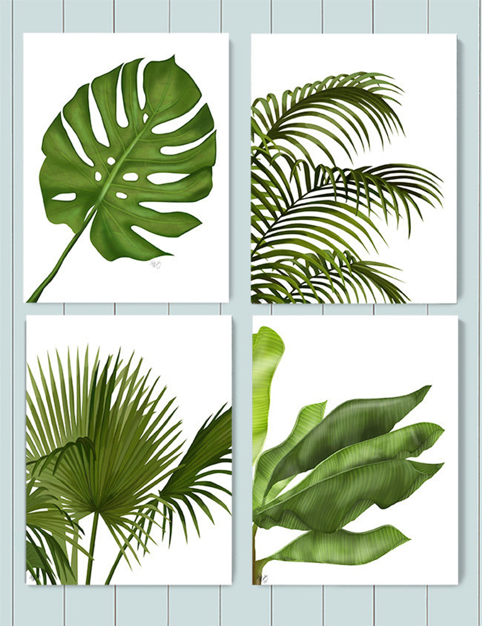 Tropical Decor Tropical Leaves 1 Green on White Tropical - Etsy