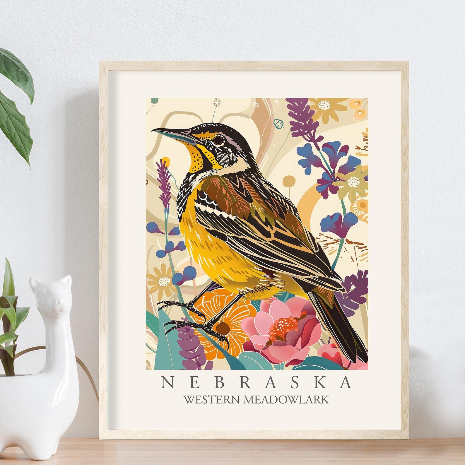 Western Meadowlark Nebraska State Bird Print, Modern Abstract Style ...