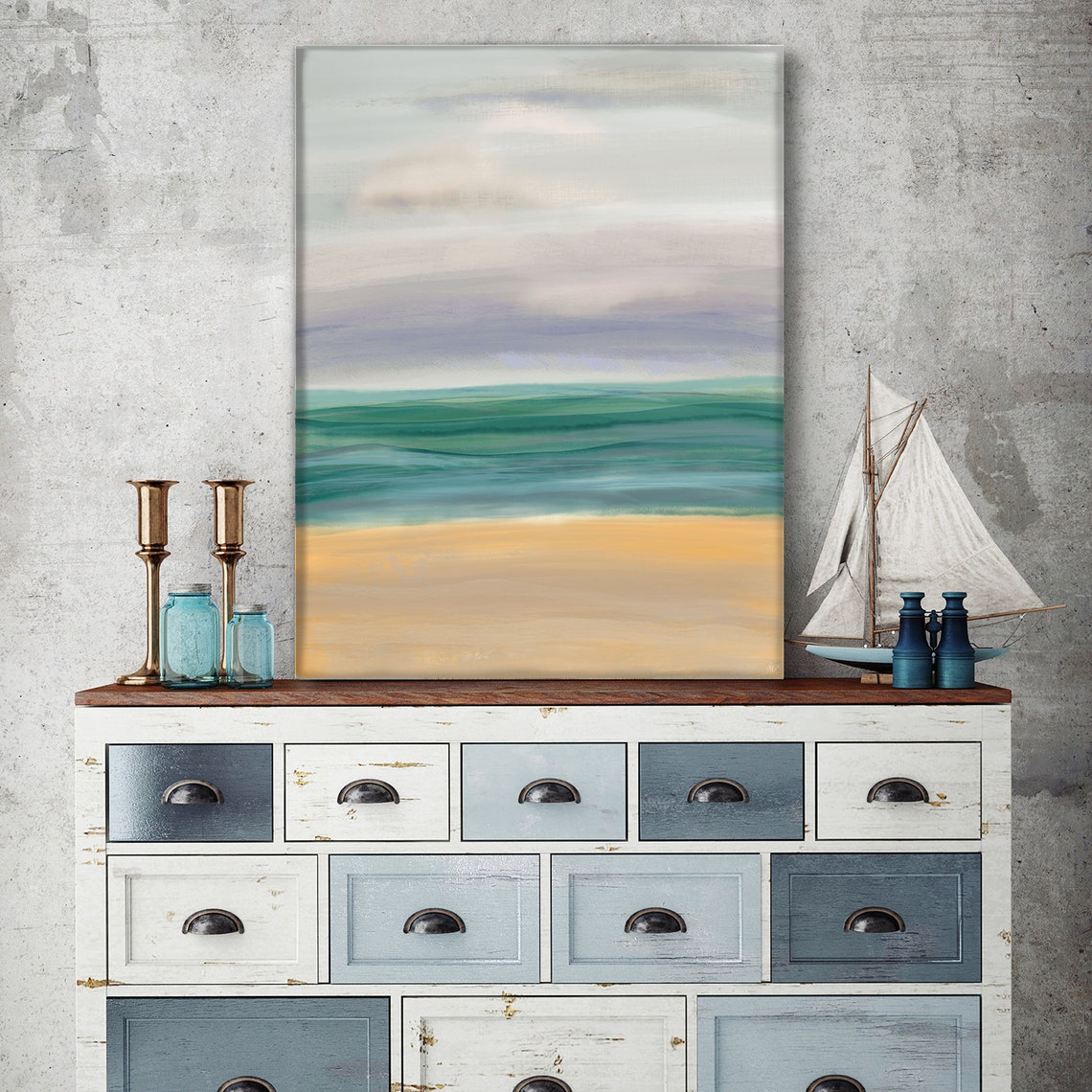Beach Abstract Watercolor Painting Coastal Art Decor | Etsy