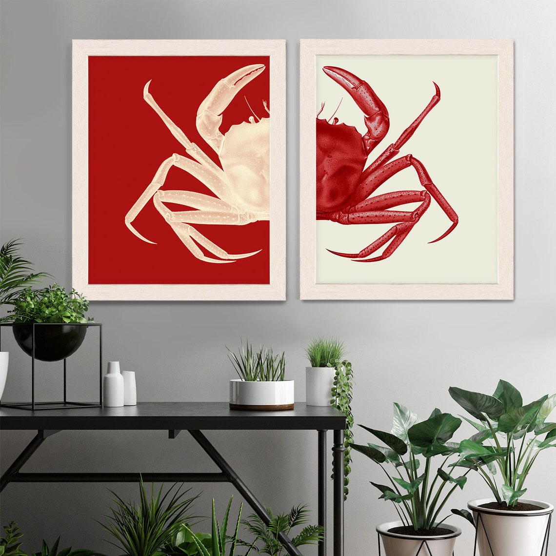 Crab Prints Red Crab Art Nautical Print Beach Decor Bathroom - Etsy