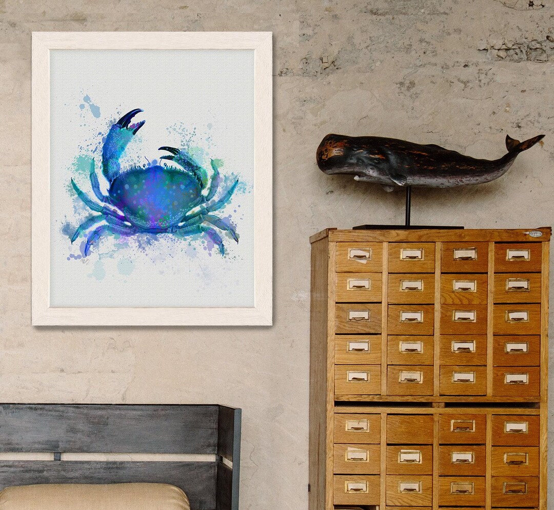 Crab Wall Art - Crab 1 Blue - Crab Prints Crab Art Print Nautical Decor ...
