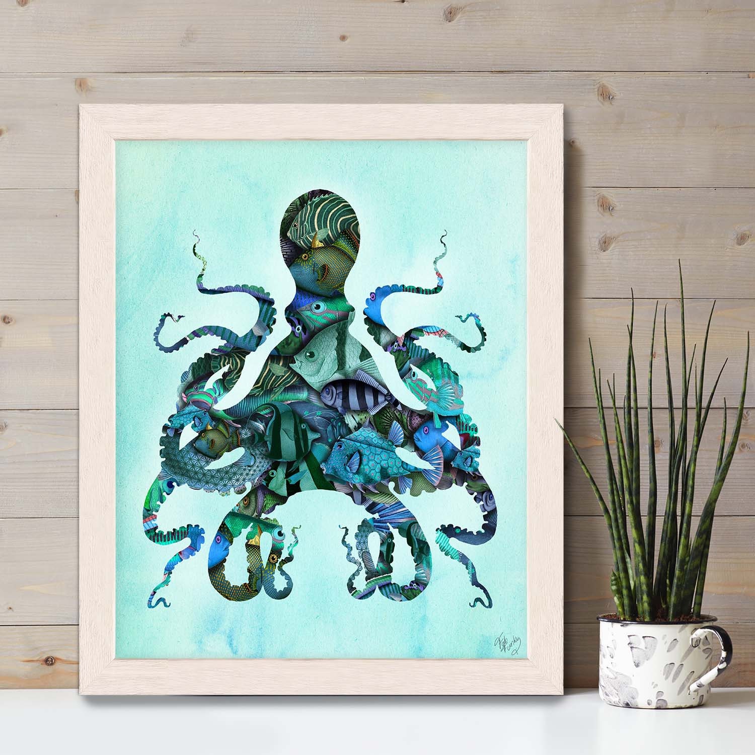 Blue Fishy Octopus Print Nautical Print Illustration Poster | Etsy