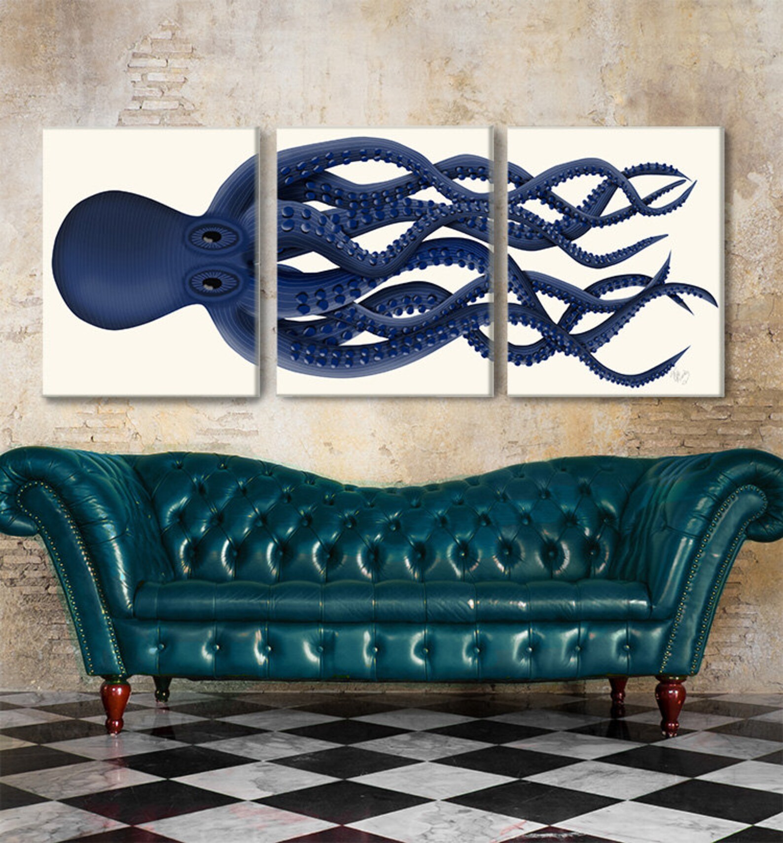 Giant Octopus Triptych Set 3 Octopus Print Octopus Canvas - Etsy