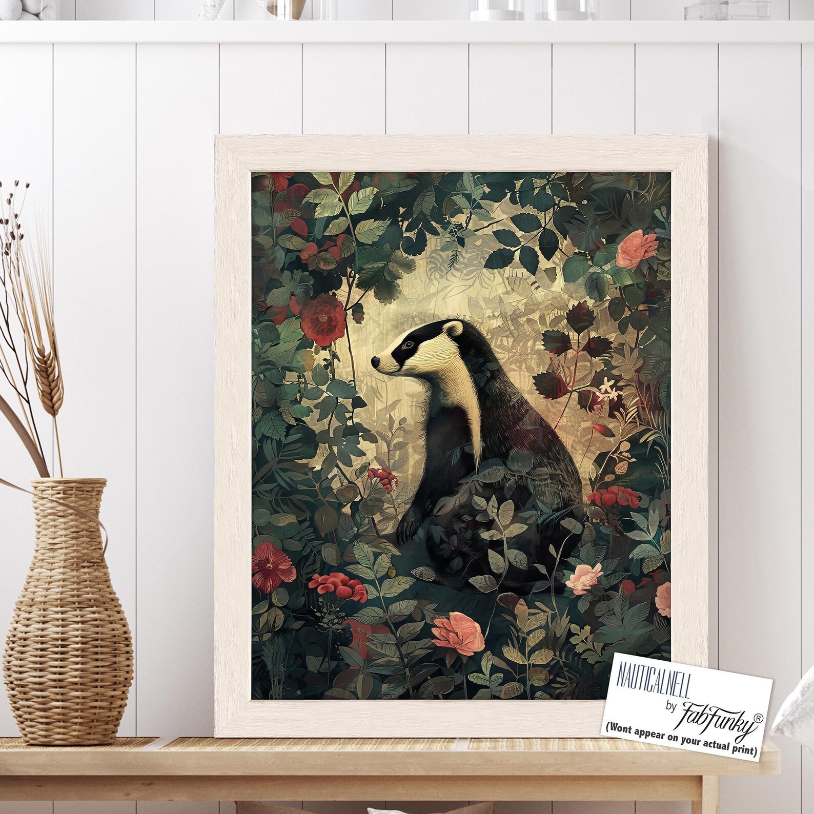 Badger Wall Art, Badger Print, William Morris Style Poster, Vintage ...