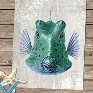 Cowfish Fish Art Print - Nautical Print, Sea Picture, Beach Decor, Wall ...