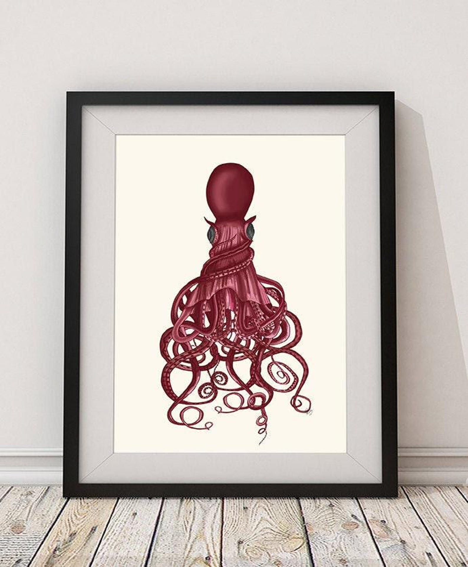 Red Octopus Print - Twisted Octopus Red- Octopus Illustration Sea Life ...