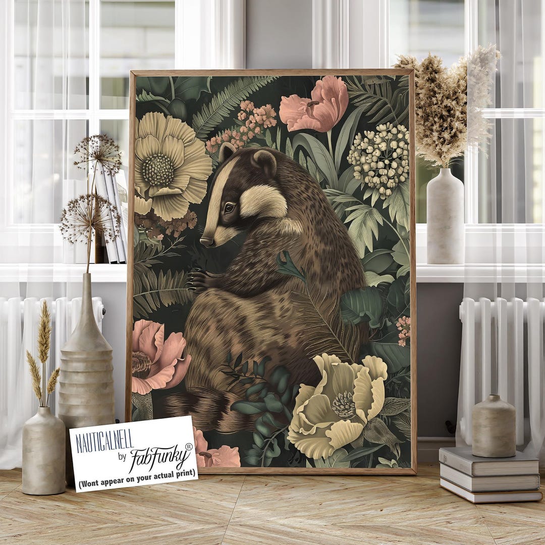 Badger Wall Art, Badger Print, William Morris Style Poster, Vintage ...