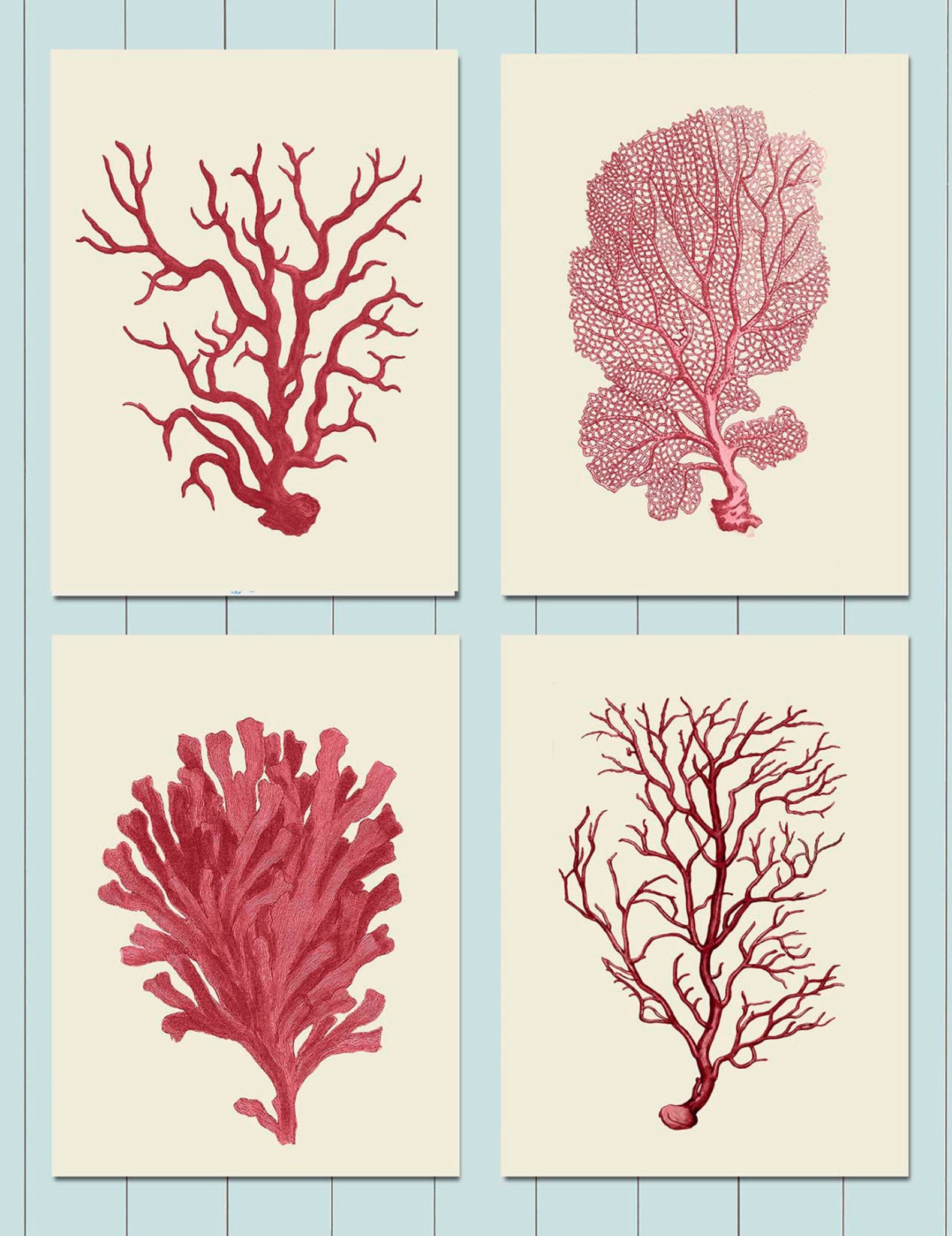 Coral Prints Coral/cream Set of 4 Nautical Print Art - Etsy