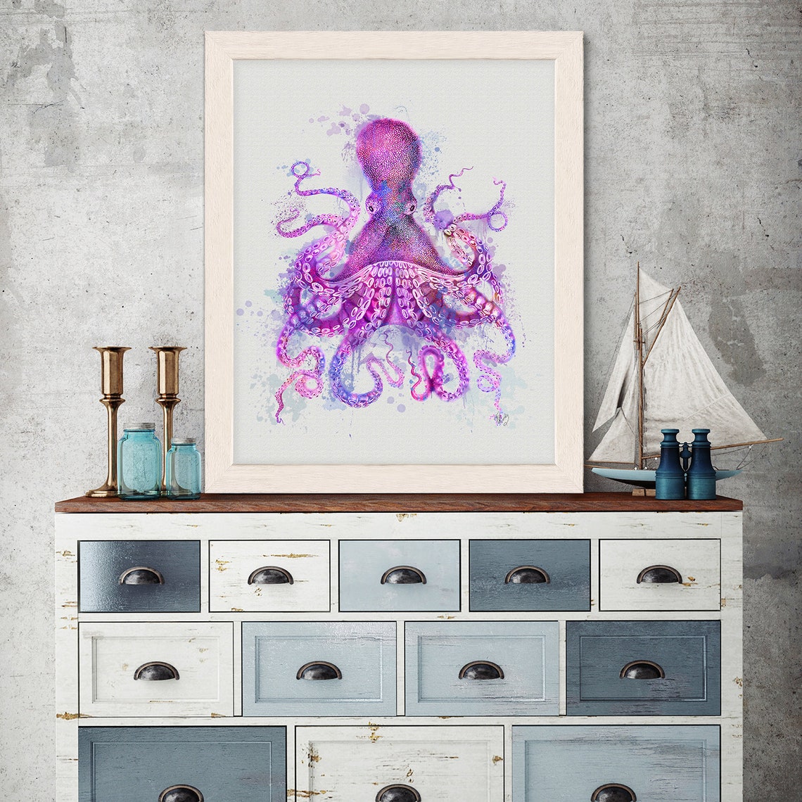 Fantasy Art Octopus Pink Watercolor Print Fantasy Painting - Etsy