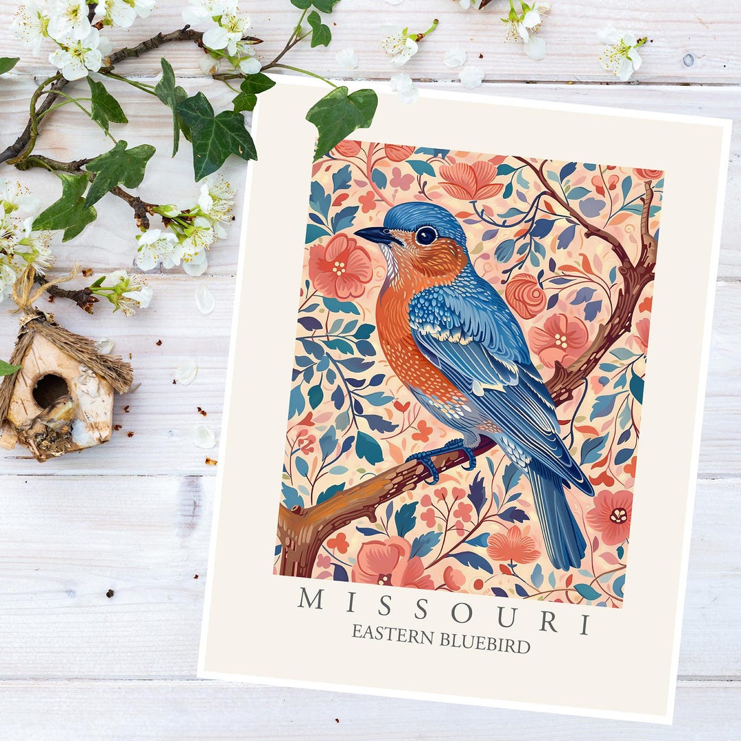 Eastern Bluebird Missouri State Bird Art Print, William Morris Style ...