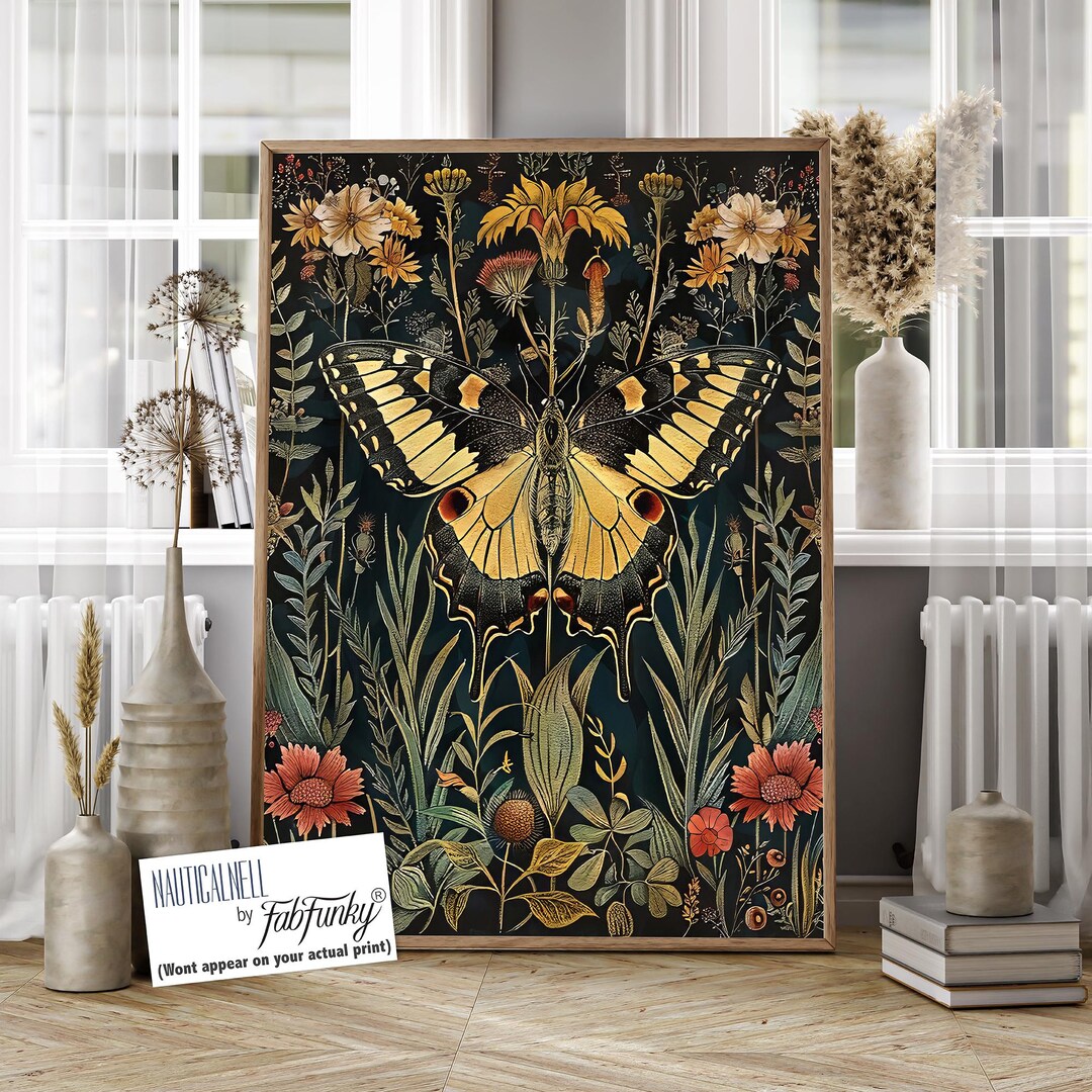 Butterfly Wall Art Print, William Morris Style Butterflies Poster, Cute ...