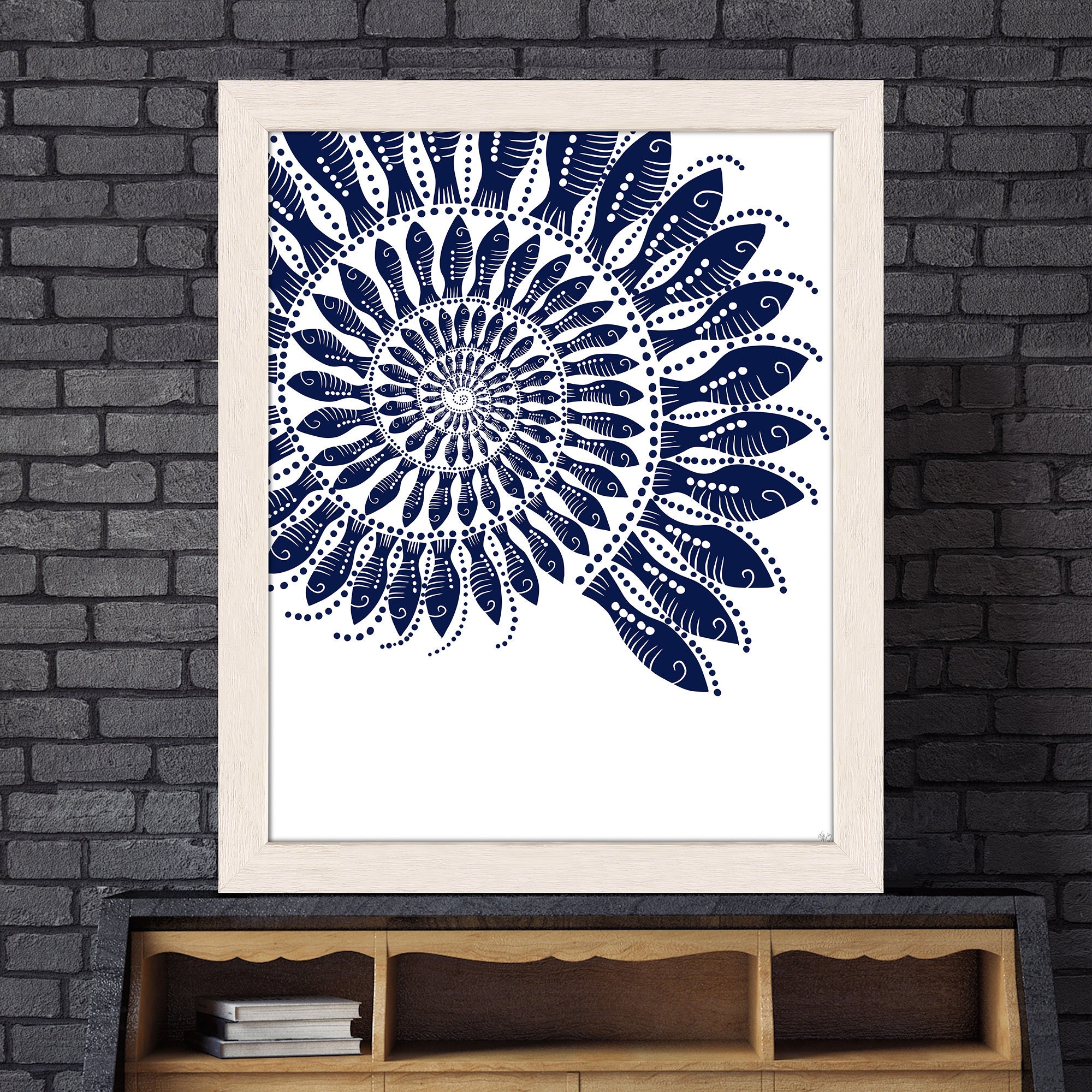 Blue Fish Art Print Shell Poster Art Fish Painting Blue - Etsy UK