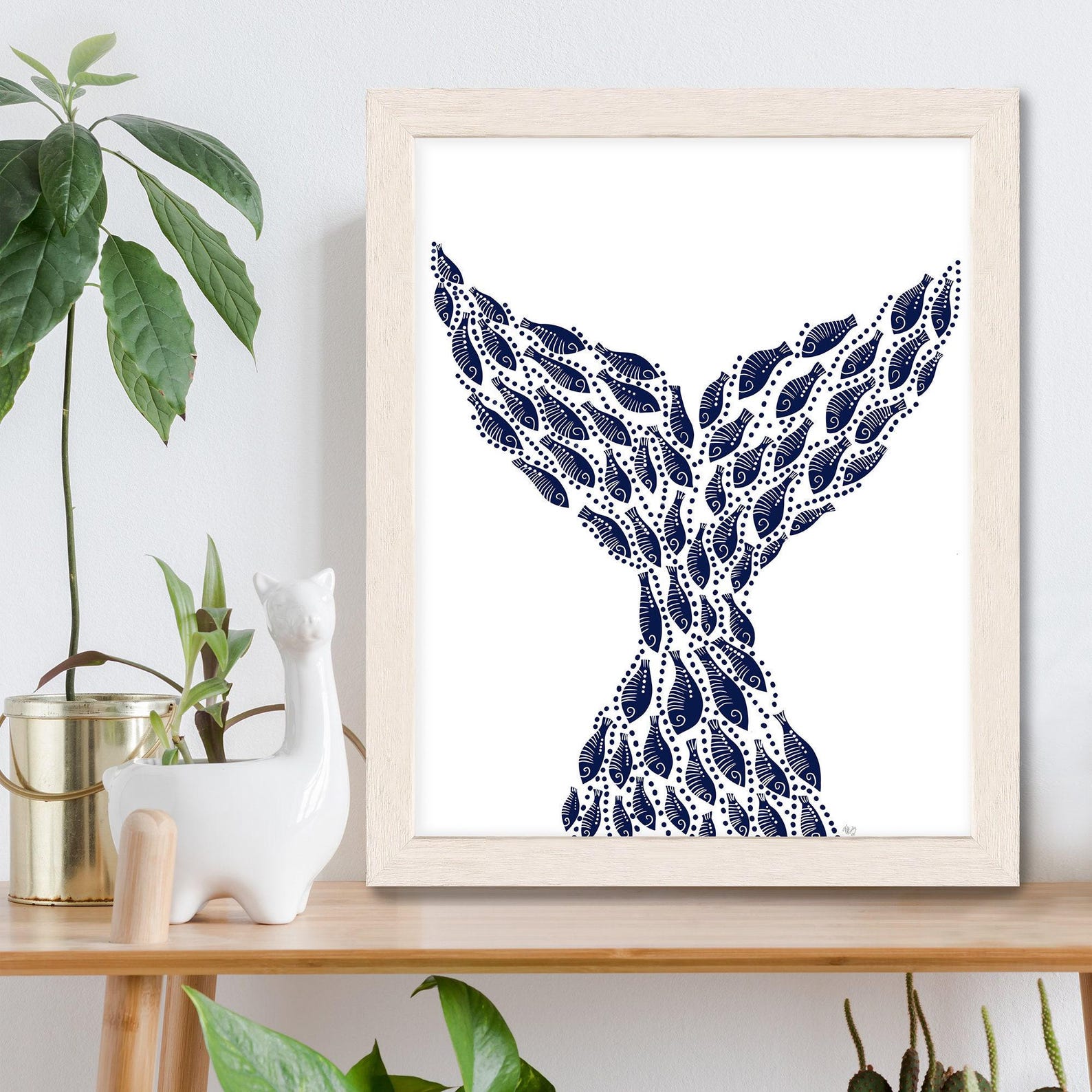Fish Painting, Blue Fish Print, Blue Bathroom Decor, Hamptons Style Art ...